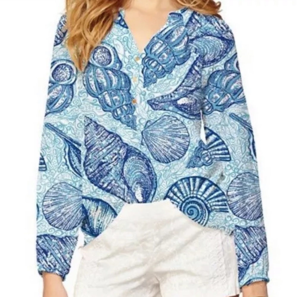 Lilly Pulitzer Elsa Stuffed Shells Silk Blouse - Gem